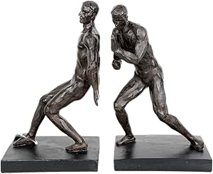 Bronzed Effect Resin Pushing Men Statue Sculpted Figurines Bookends ...