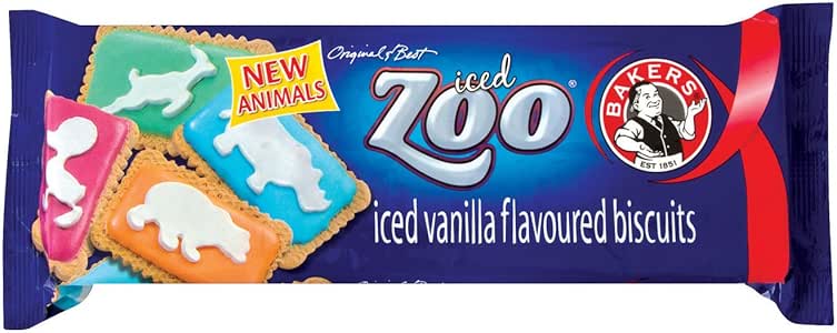 Bakers Iced Zoo Vanilla Flavoured Biscuits 150g - South African animal ...