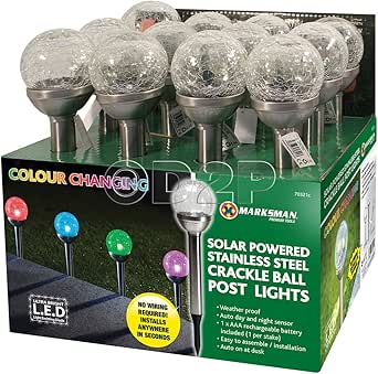 4 x Crackle Ball Solar Powered Light Post Stake Colour Changing Glass ...