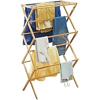 mDesign Bamboo Clothes Rack – Pull-Out Clothes Airer with 3 Tiers ...