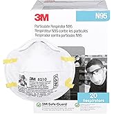 3M 8210 Disposable Respirator N95 Face Mask, Non Woven Fabric, Metal Nose Clip and Elastic ...