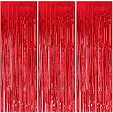 3Pcs Red Metallic Tinsel Foil Fringe Curtains,3.28ft x 6.56ft Red Photo ...