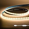 GINGSOW USB Ruban LED COB 5V Blanc Chaud 3000K 1M, Dimmable Densité 320LEDs Bande Lumineuse LED ...