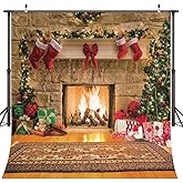 YongFoto 7x5ft Interior Fireplace Photography Backdrops Christmas Tree and Gifts Elegant Red ...