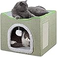 Ezigoo Kitten Bed Cat Hideaway Large Covered Cat Cube with Scratching ...