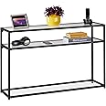 Relaxdays Konsolentisch, 2 Ablagen, schmaler Eingangstisch, Flur & Wohnzimmer, Metall, Glas, HBT ...