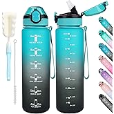 AOHAN Water Bottle 1l, Leakproof Sports Water Bottle with Straw and Bottle Brush, Motivational ...