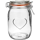 Nicola Spring Heart Glass Storage Jars with Airtight Clip Lid - 1 Litre ...