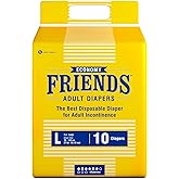 Friends Premium Unisex Adult Diapers Tape Style - 10 Count (Large) With ...