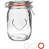 Nicola Spring Heart Glass Storage Jars with Airtight Clip Lid - 1 Litre ...