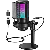 NJSJ USB Microphone for PC, RGB Gaming Mic with Mute Button, Condenser ...