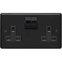 EUROLITE,MATT Black, 2 Gang Switched 13 AMP Plug Socket with 2 X USB ...