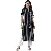 Buy Yash Gallery Women's Cotton Striped Printed Straight Kurta for ...