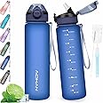 AOHAN Water Bottle 1L with Leak Proof Flip Top Lid, BPA Free Sport Drinking Bottle with Straw ...