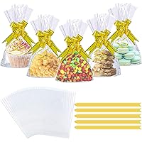 50PCS Clear Cellophane Treat Bags, AUERVO 13 x 18 cm Clear Resealable Flat Cello Bags Sweet ...