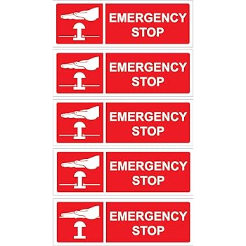 Emergency Stop Push button Safety Sign - Self adhesive sticker 70mm x ...