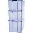 BANKERS BOX Plastic Storage Boxes with Lids, Pack of 3, 2 x 70 Litre ...