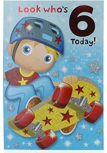 Greetings Age 6 Boy Birthday Card - Boy on Skateboard with Red Foiled ...