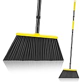 JEHONN Broom and Dustpan Set, 137 cm Long Handled Sweeping Brush and Upright Standing Dust Pan ...