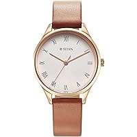 Titan Analog White Dial Women's Watch-2656YL01 Genuine Leather, Brown ...