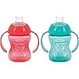 Nuby Plastic 2-Pack Two-Handle No-Spill Super Spout Grip N' Sip Cups, 8 Ounce, Pink and Purple ...