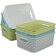 Qskely Set of 6 Plastic Woven Storage Baskets, Weave Cupboard Basket ...