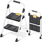 BONTEC 2 Step Ladder, Folding Steel Step Stool with Wide Anti-Slip ...