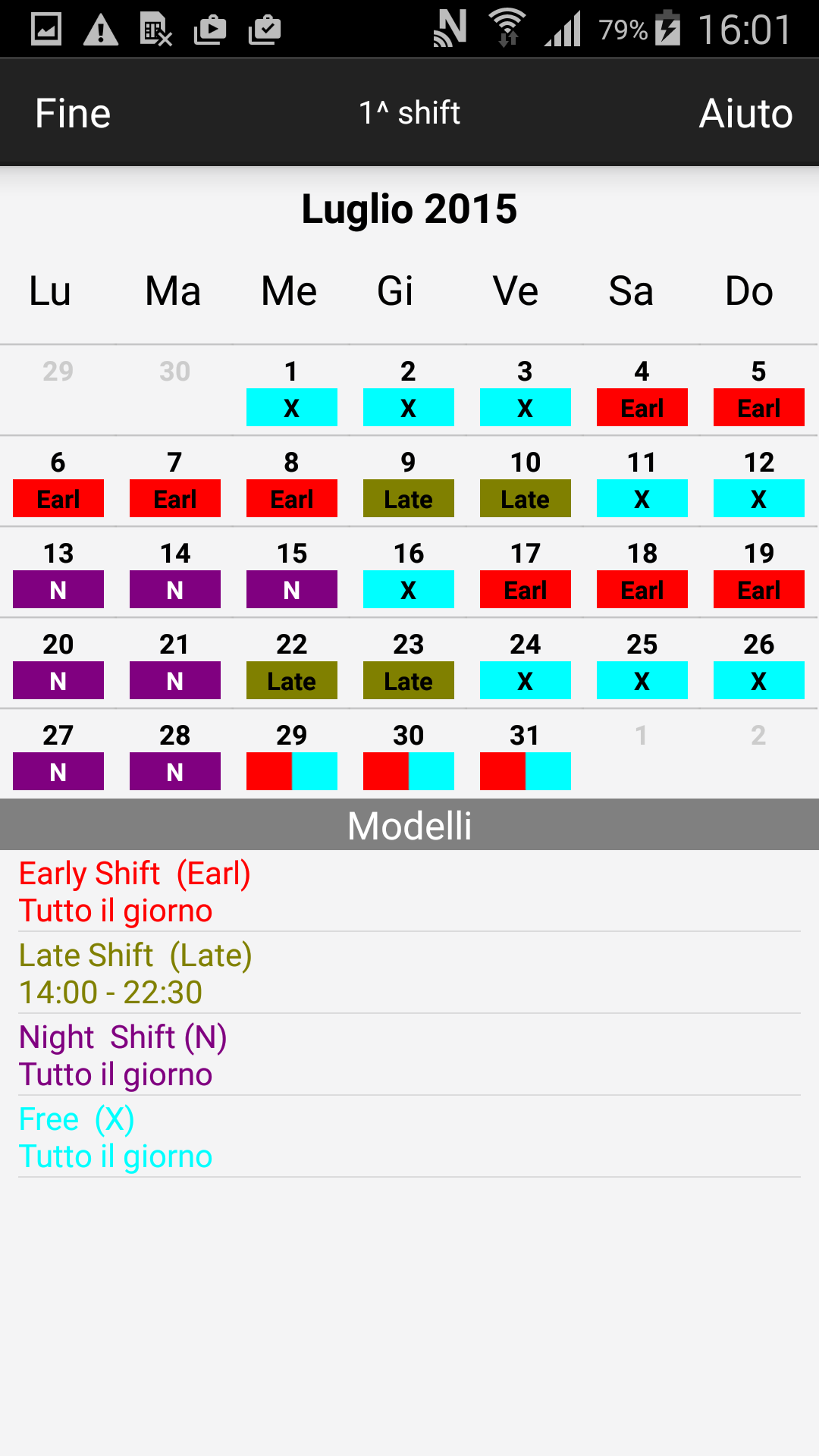 Calendario dei turni lavorativi : Amazon.it: App e Giochi