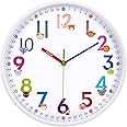 Warminn Kids Wall Clock 12 inch Teaching Clock Telling Time Silent ...