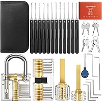 IPSXP Lock Picking Set, 32-Piece Lock Pick Set with 4 Transparent Training Locks and Manual and ...