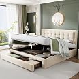 4ft6 Double Bed Frame with Hydraulic Lever and Drawer, Velvet Fabric ...