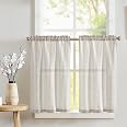 TOPICK Grey Striped Small Curtains 24 Inch Drop Linen Kitchen Curtains ...
