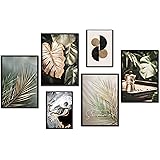 Amazon.de: Martin Kench 3er Set Design-Poster Wandbilder, Wald Goldene Blätter Palmblatt, Ohne ...