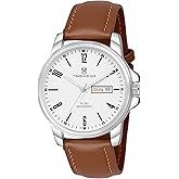 TIMEWEAR Analog White Number Dial Brown Leather Strap Watch for Men ...