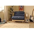 Comfy Living 2ft6 Small Single Wooden Futon Set with NAVY Mattress ...