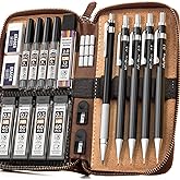 Nicpro 20PCS Black Metal Mechanical Pencil Set in Leather Case, 0.3, 0. ...