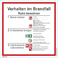 Verhalten im Brandfall Schild Kunststoffplatte mit Selbstklebender Schaumschicht, Symbol nach ...