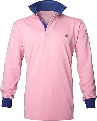 Mens Classic Rugby Shirt, Pink/Navy Collar/Cuffs, XXL : Amazon.co.uk ...