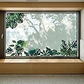 GORGECRAFT 116x38cm Tropical Plant Leaves Window Decals Large Green ...