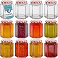 HEFTMAN Small Glass Jars with Lids - 12 Pack Airtight 480ml Jam Jars ...
