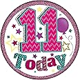 Age 11 Birthday Badge Pink And Silver Holographic Recyclable 11th Birthday Party Badge : Amazon ...