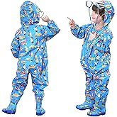 FILOWA Kids Puddle Suits Boys Girls Raincoat Hooded Waterproof All in One Rainsuit Lightweight ...