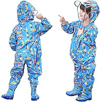 FILOWA Kids Puddle Suits Boys Girls Raincoat Hooded Waterproof All in One Rainsuit Lightweight ...