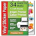Premium Printable Vinyl Sticker Paper - 34 Sheets - A4 - Matte - Waterproof - Laser & Inkjet ...