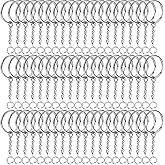 Teenitor Metal Split Keychain Ring Parts - 60 Key Chains 25mm with 26mm chains and 60pcs Open ...