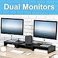 FITUEYES Dual Monitor Stand Wood Black Swivel Length Adjustable PC ...