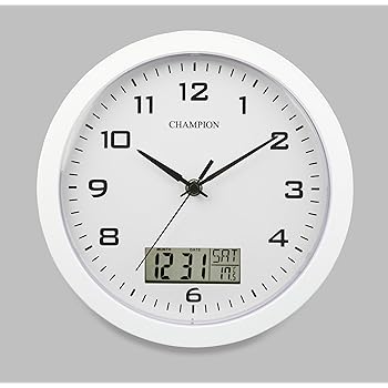 Champion 25cm Quartz wall clock with inset LCD display with day/date ...