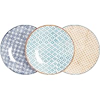 Nicola Spring Hand-Printed Dinner Plates - 25.5cm - 3 Colours - Pack of ...