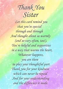 Thank You Sister Poem Verse Greeting Card: Amazon.co.uk: Office Products