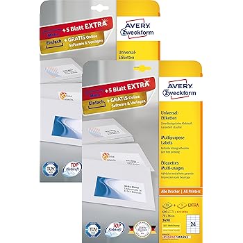 Avery Zweckform 3490 Adressetiketten (A4, 600 Plus 120 Etiketten extra ...